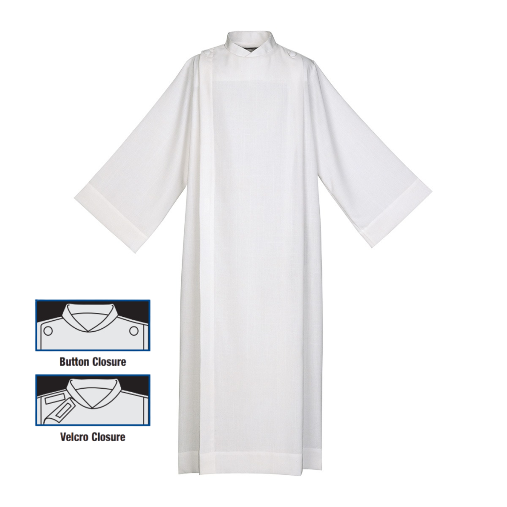 Front Wrap Alb 100% Polyester Abbey Weave Button Closure